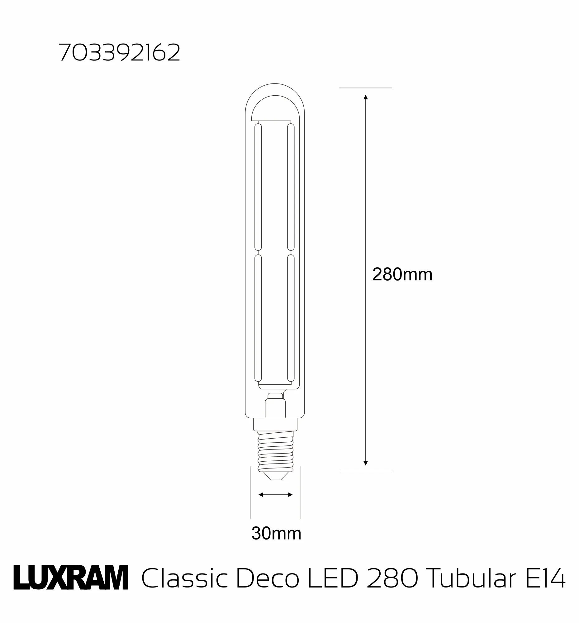 703392162 Classic Deco Luxram Classic Deco LED 280mm Tubular Line E14 Dimmable 6W 4000K 500lm ...